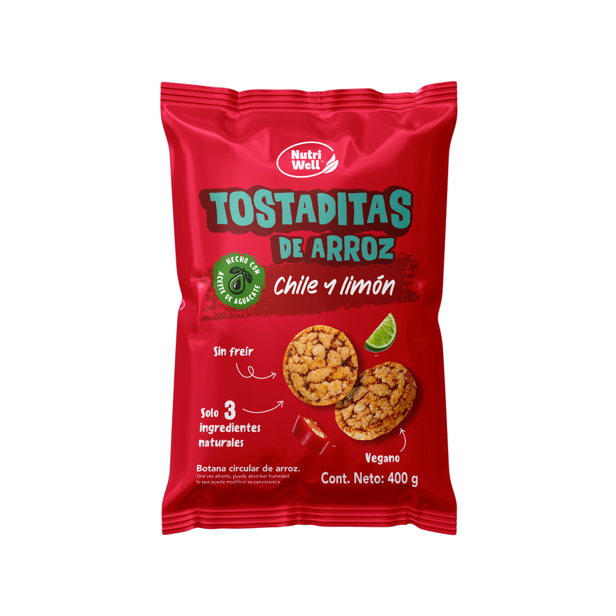 Tostaditas de Arroz con Chile y Limón 400 GR | Nutriwell – Todo Sano