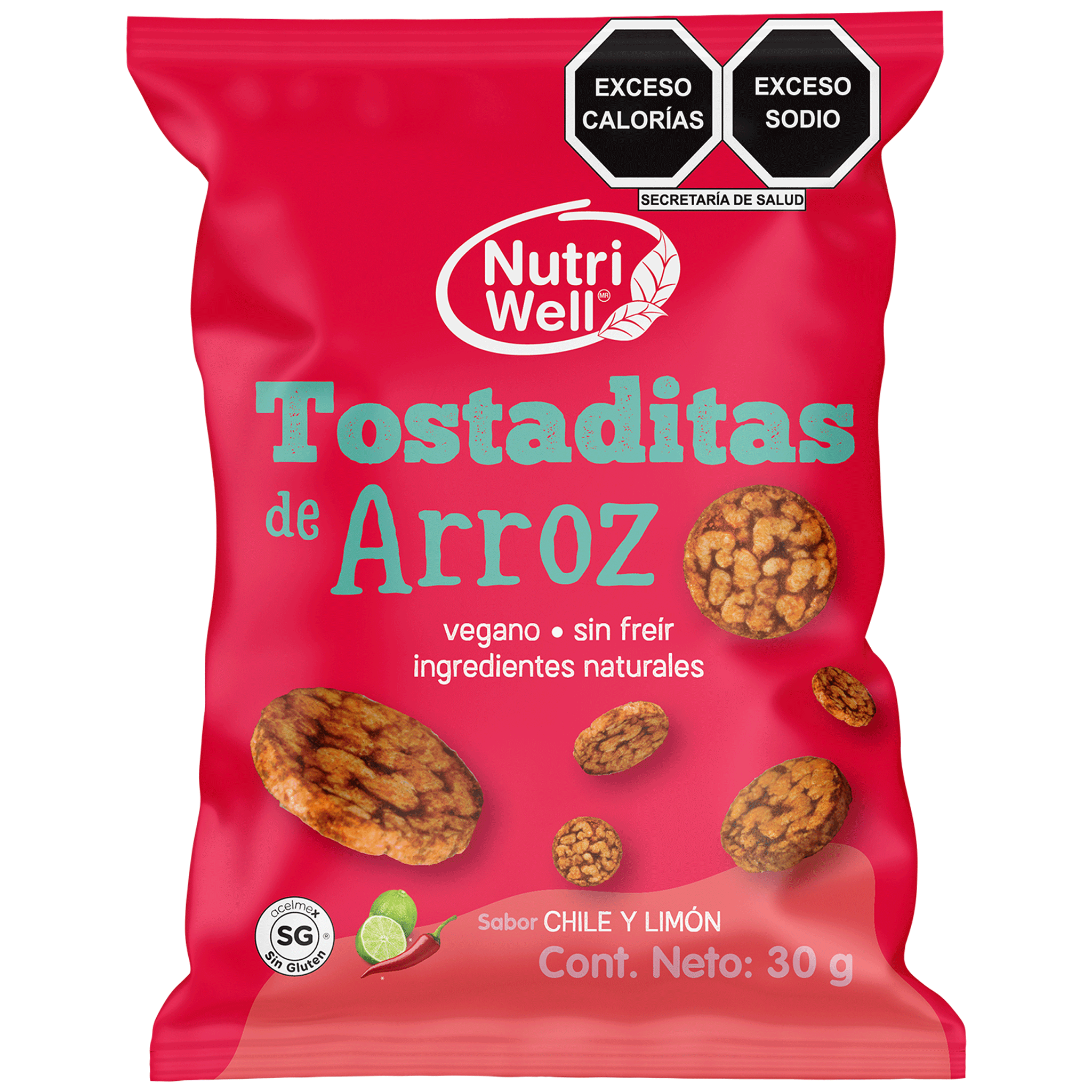 Tostaditas de Arroz con Chile y Limón 30 GR | Nutriwell – Todo Sano